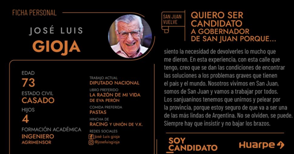 José Luis Gioja, soy candidato a gobernador de San Juan por San Juan Vuelve